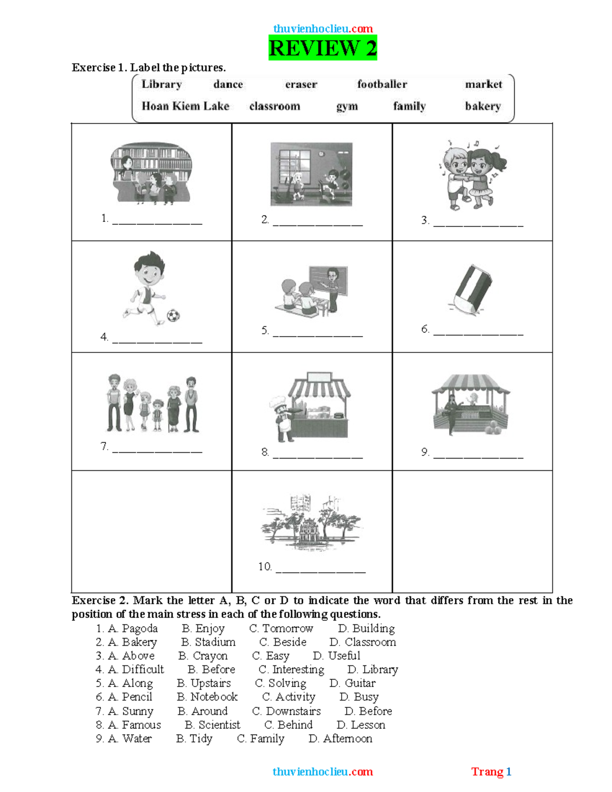 Thuvienhoclieu.com Exercise 1-10: English Review for Grade 5 - Studocu
