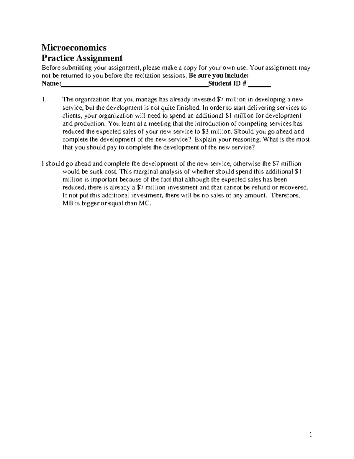 Microeconomics Practice Assignment Microeconomics Practice Assignment
