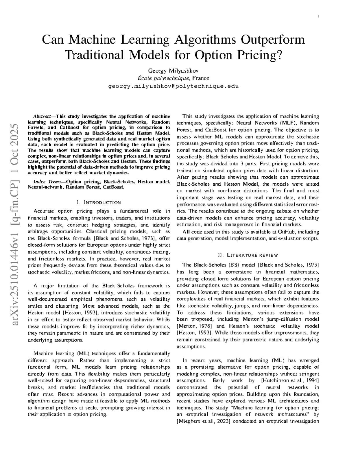 Machine Learning vs Traditional Models for Option Pricing (2510) - Studocu
