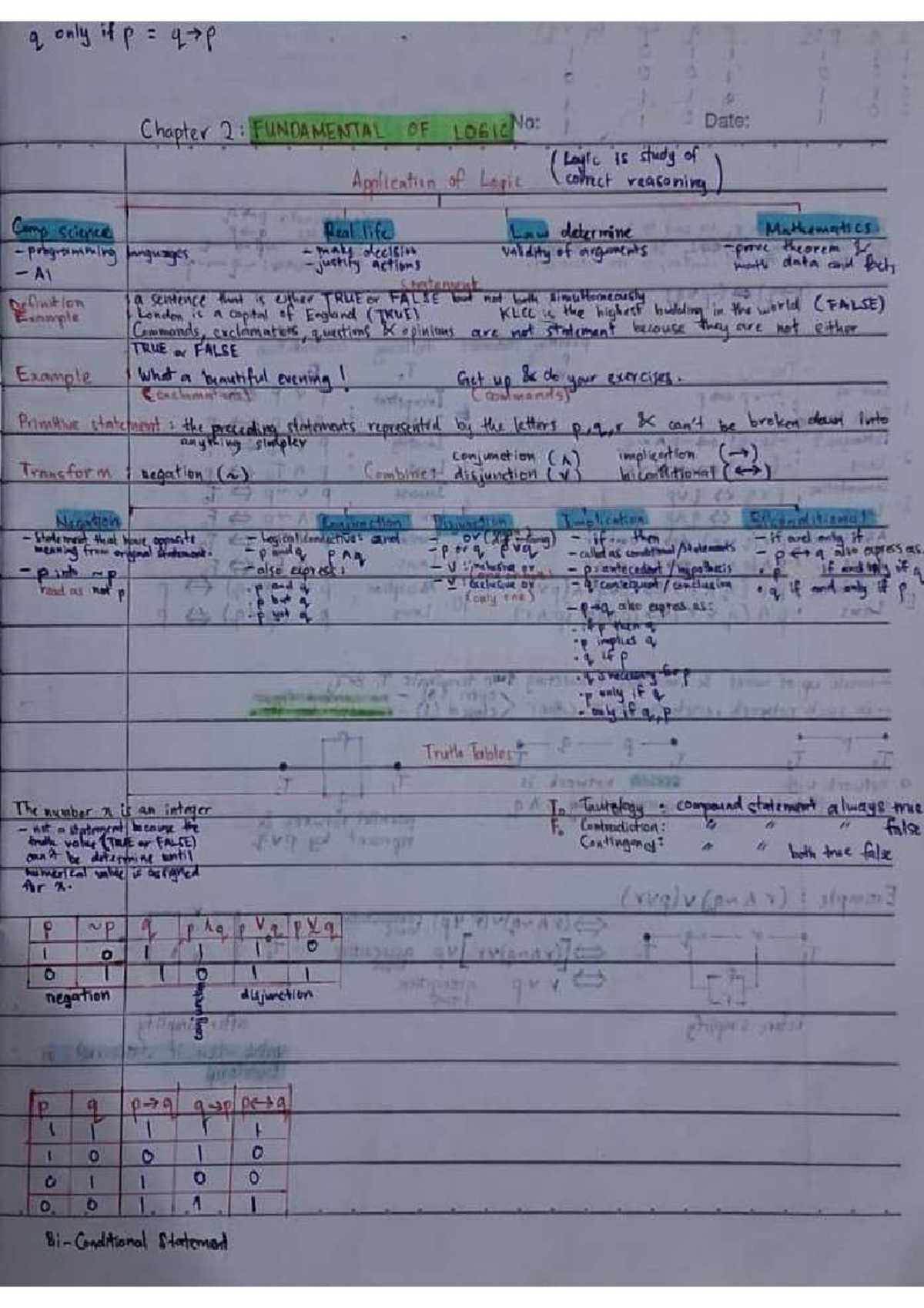 Chapter 2: Fundamentals of Logic (COMP 10616) - Studocu