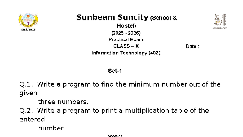 Class X IT Practical - Sunbeam Suncity (School & Hostel) (2025 - 2026 ...