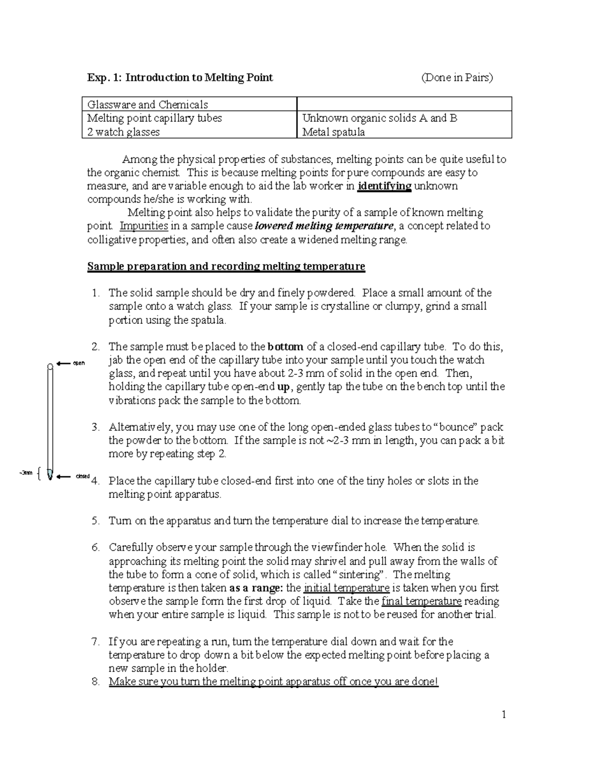 Organic Chemistry Lab: Melting Point Experiment Outline & Method - Studocu