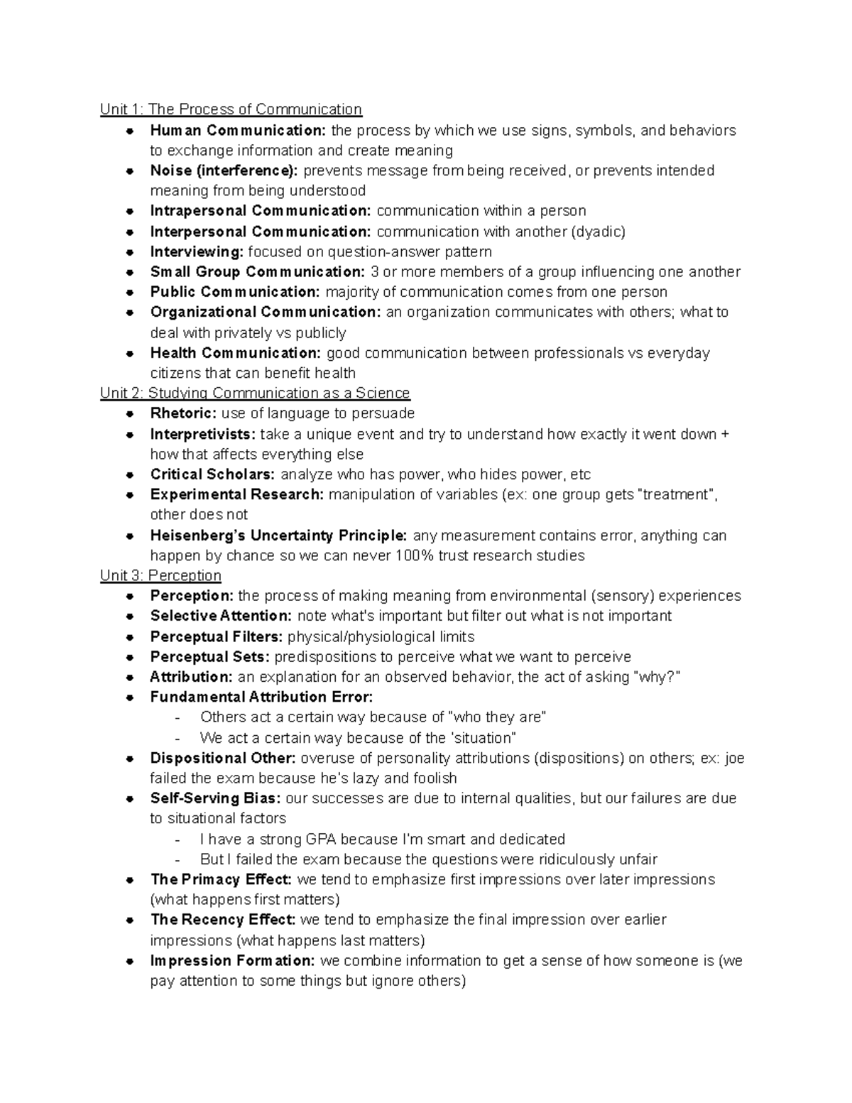 COMM 1000 Exam #1 Study Guide - Key Concepts and Communication Theories ...
