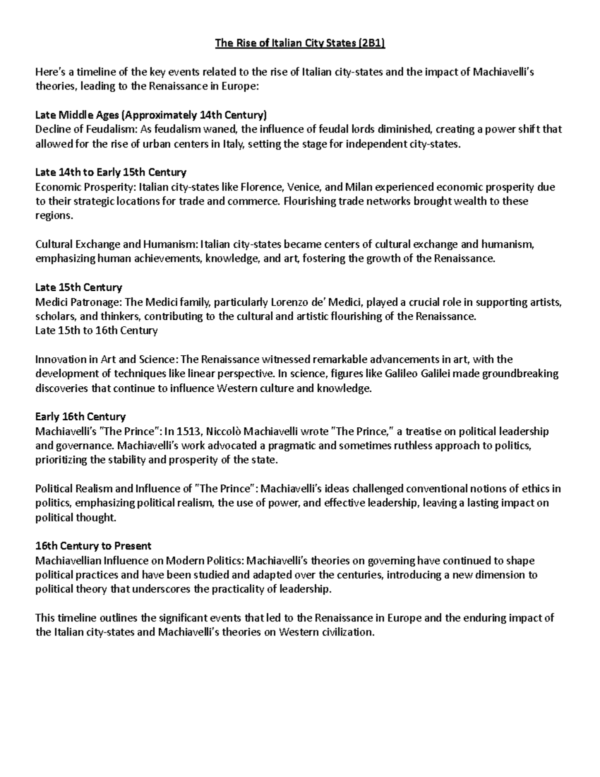 The Rise of Italian City States - Late 14th to Early 15th Century ...