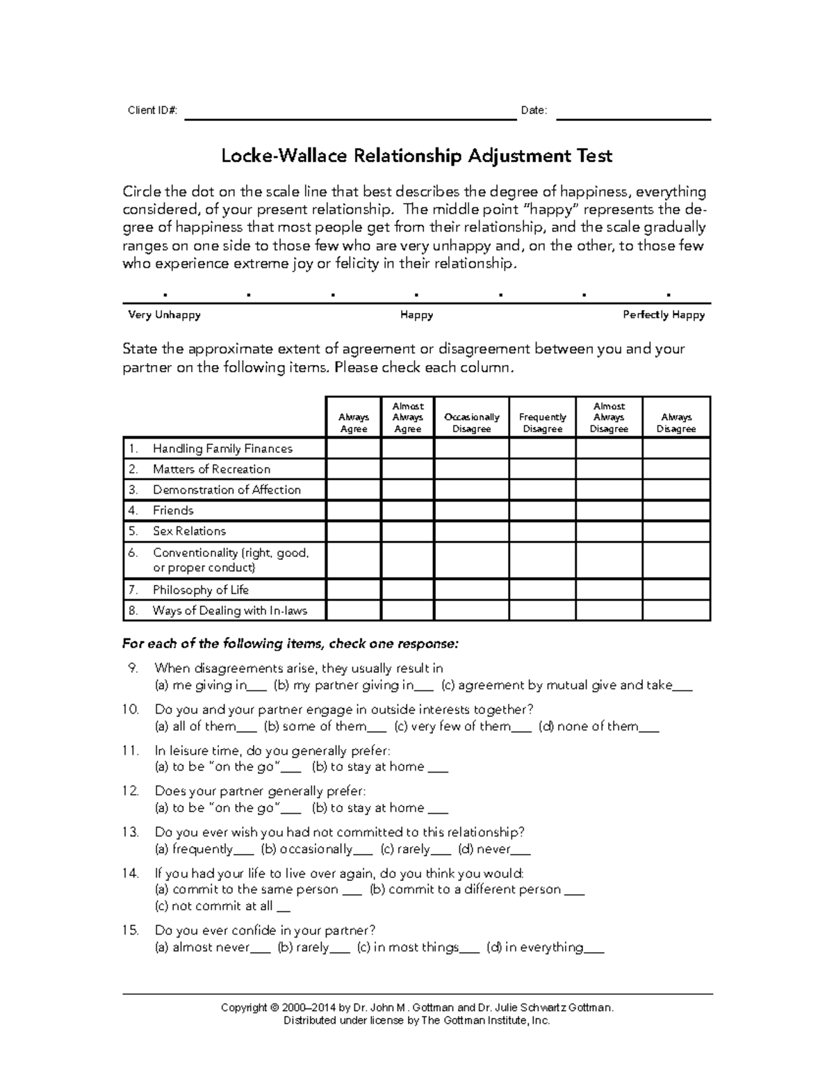 Couples Questionnaire: Relationship Assessment & Insights - Studocu