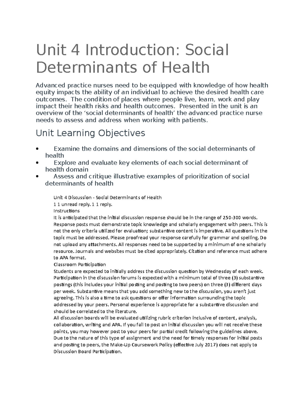 Unit 4 - Discussion Board Week 4 - Unit 4 Introduction: Social ...