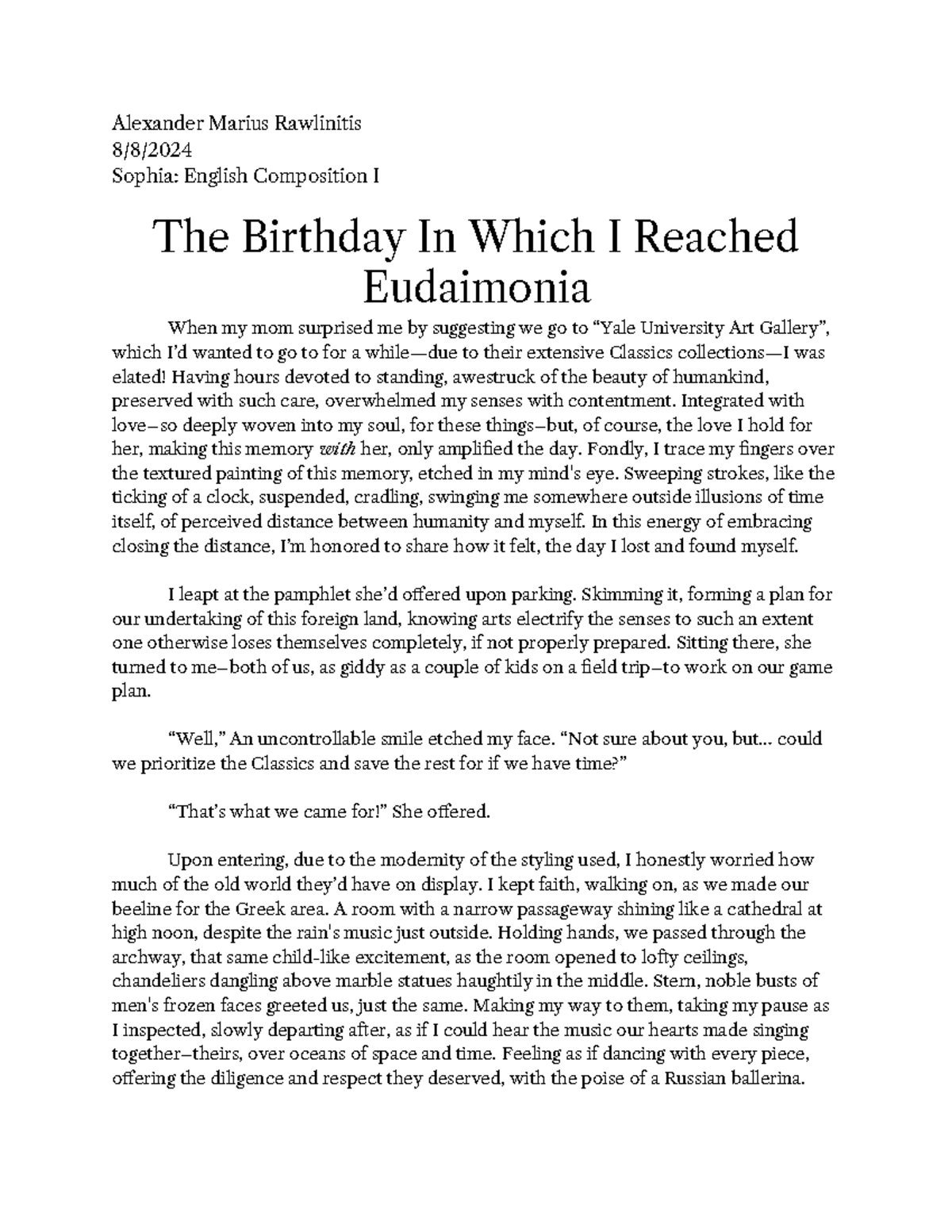 Narrative Essay - Touchstone 1 - The Birthday In Which I Reached ...