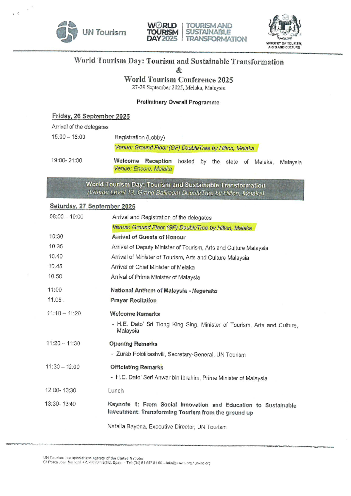 Tentative Programme for World Tourism Day & Conference 2025 - Studocu