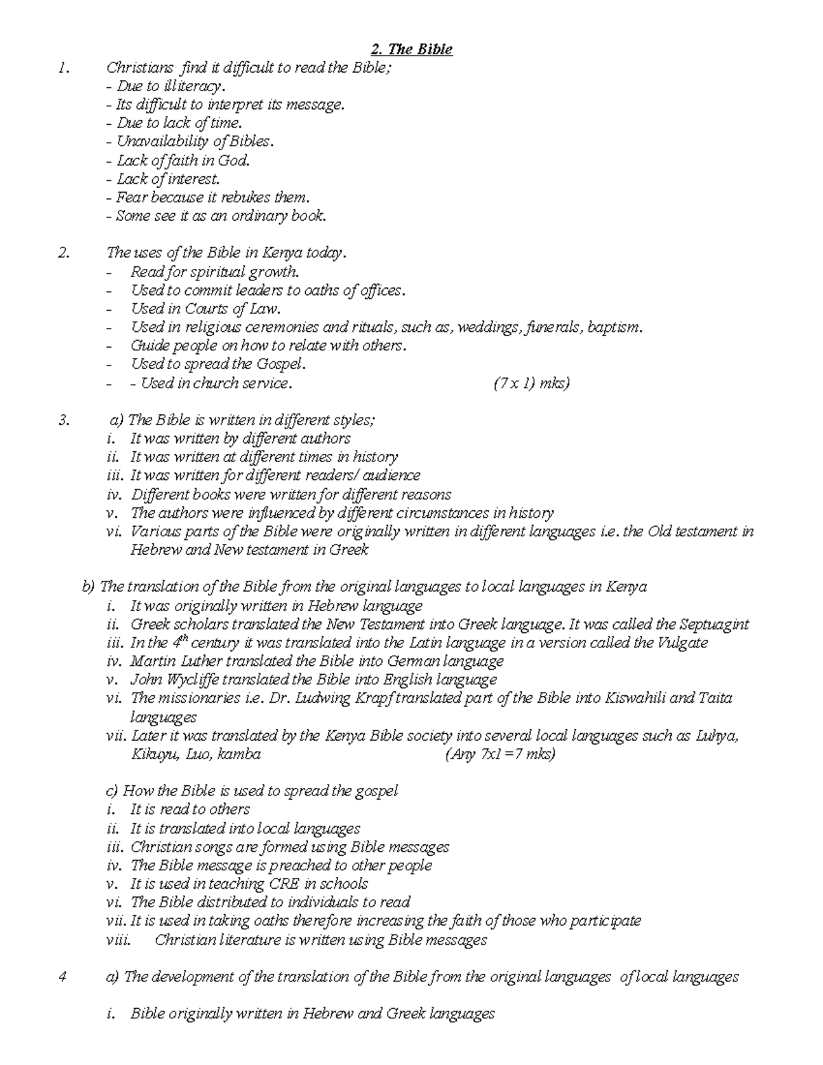 THE Bible Answers - Revision Notes for CRE 101 - Studocu