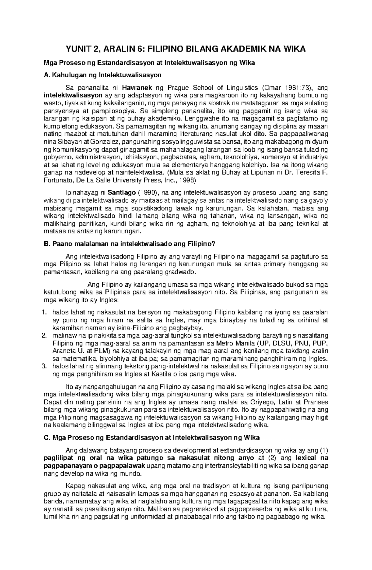 FIL11 Yunit 2, Aralin 6: Modernisasyon ng Wika at Intelektuwalisasyon ...