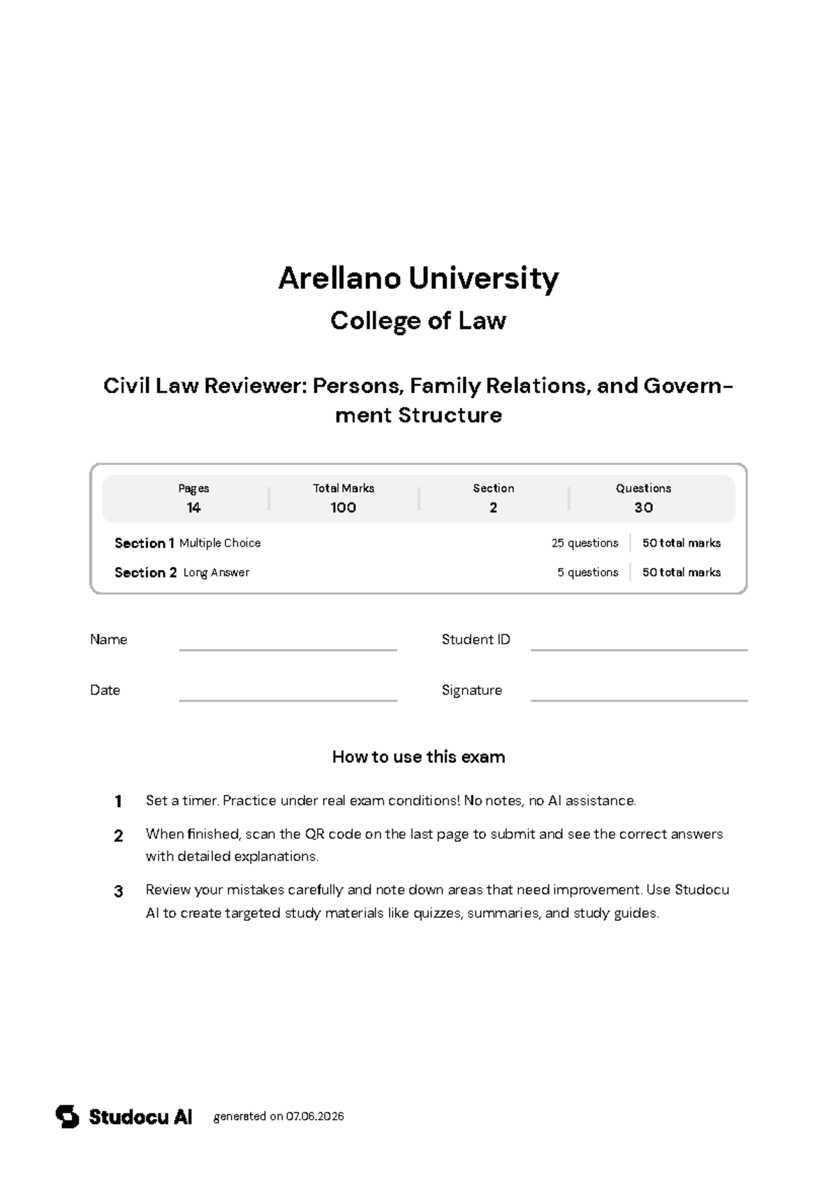 Civil Law Reviewer: Family Relations & Government Structure - Studocu