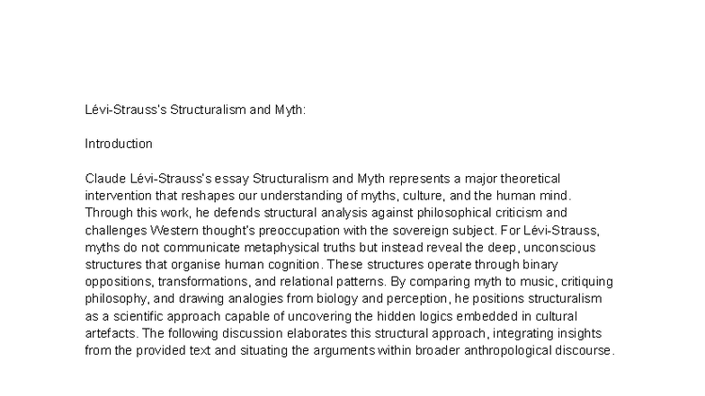 Structuralism and Myth: A Comprehensive Analysis Essay - Studocu