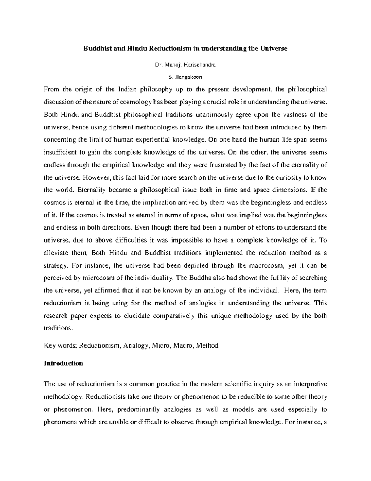 Comparative Study of Reductionism in Hindu & Buddhist Cosmology - Studocu