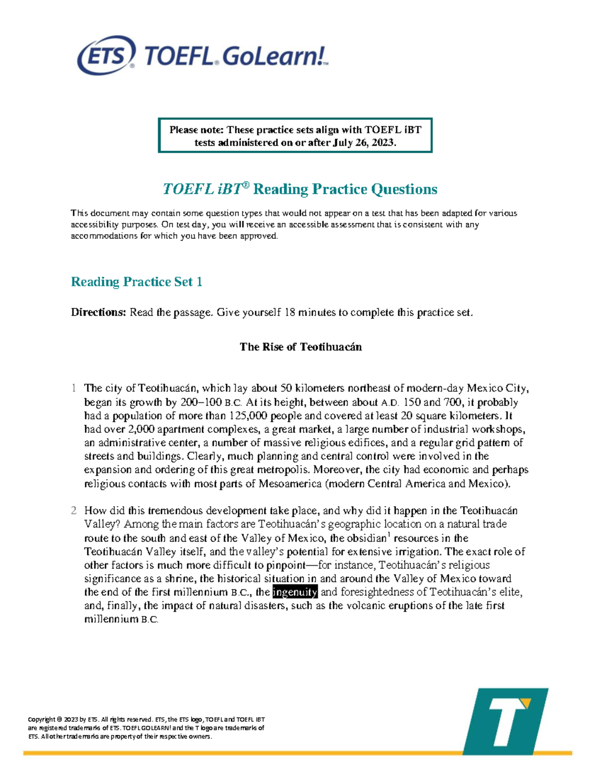 Toefl ibt reading practice sets - Please note: These practice sets ...