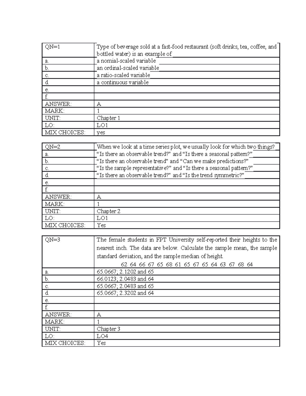 20 questions MAS202 - B - sample exam - QN=1 Type of beverage sold at a ...