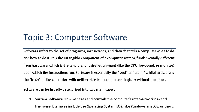 Topic 3: Computer Software Overview and Types - Studocu