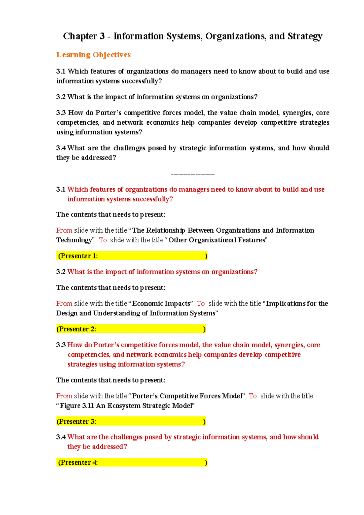 Assignments - MIS Chapter 3 - Chapter 3 - Information Systems, Organizations, and Strategy ...