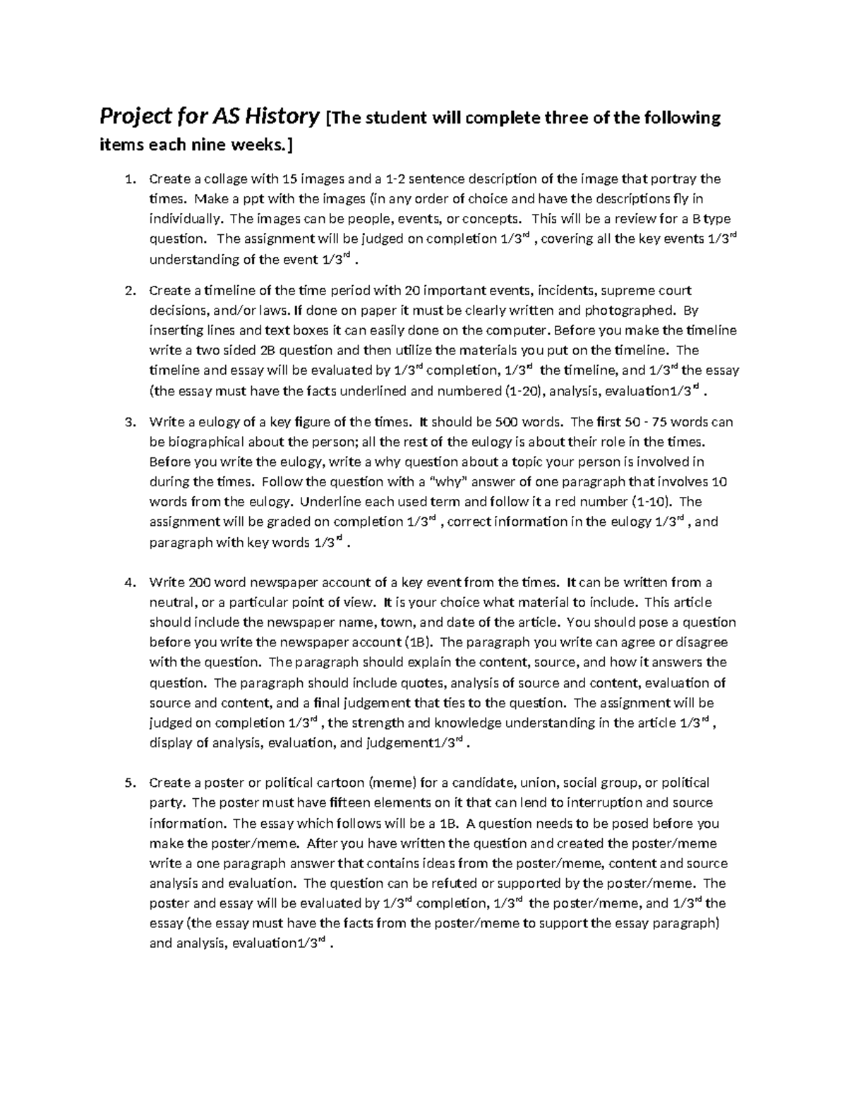AS American History Project Instructions - Project for AS History [The ...
