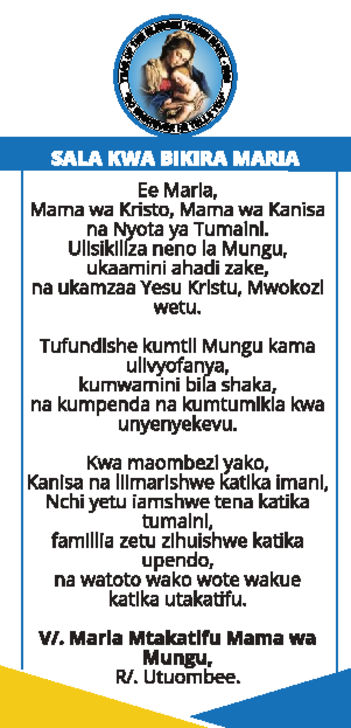 BLESSED VIRGIN MARY PRAYER BOOKMARK 2026 - SWAHILI - Studocu