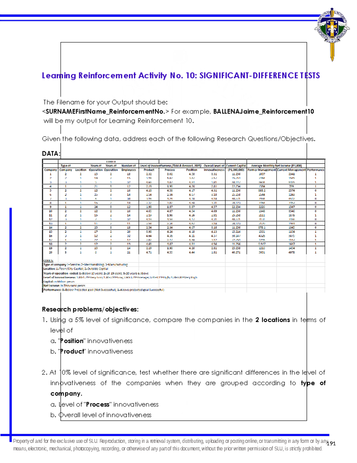 Activity No 10 Significant- Difference Tests - Property of and for the ...