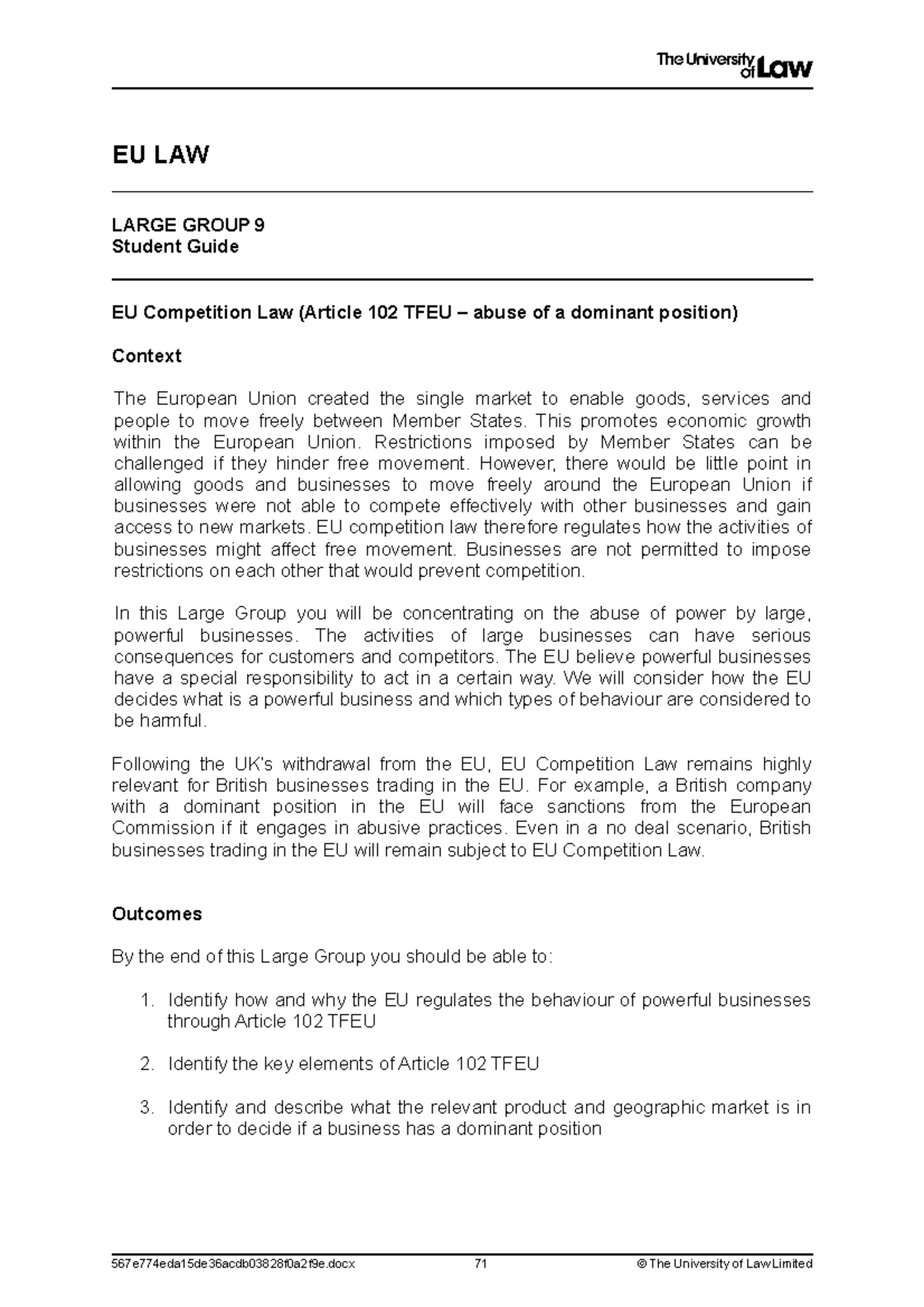 EU Law LG 9 copy - large group notes - EU LAW LARGE GROUP 9 Student ...