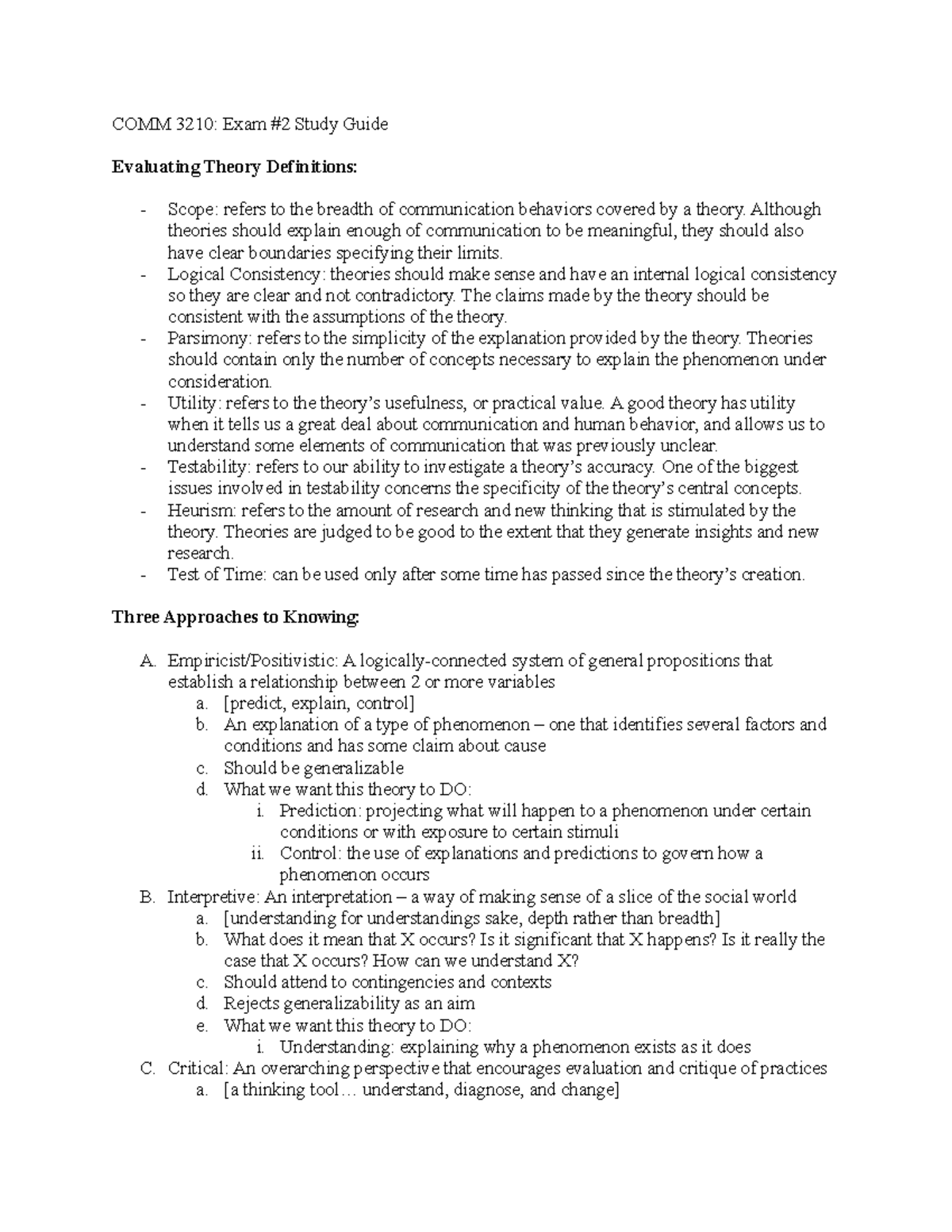 Communication Theory Exam 2 Study Guide - COMM 3210: Exam #2 Study ...