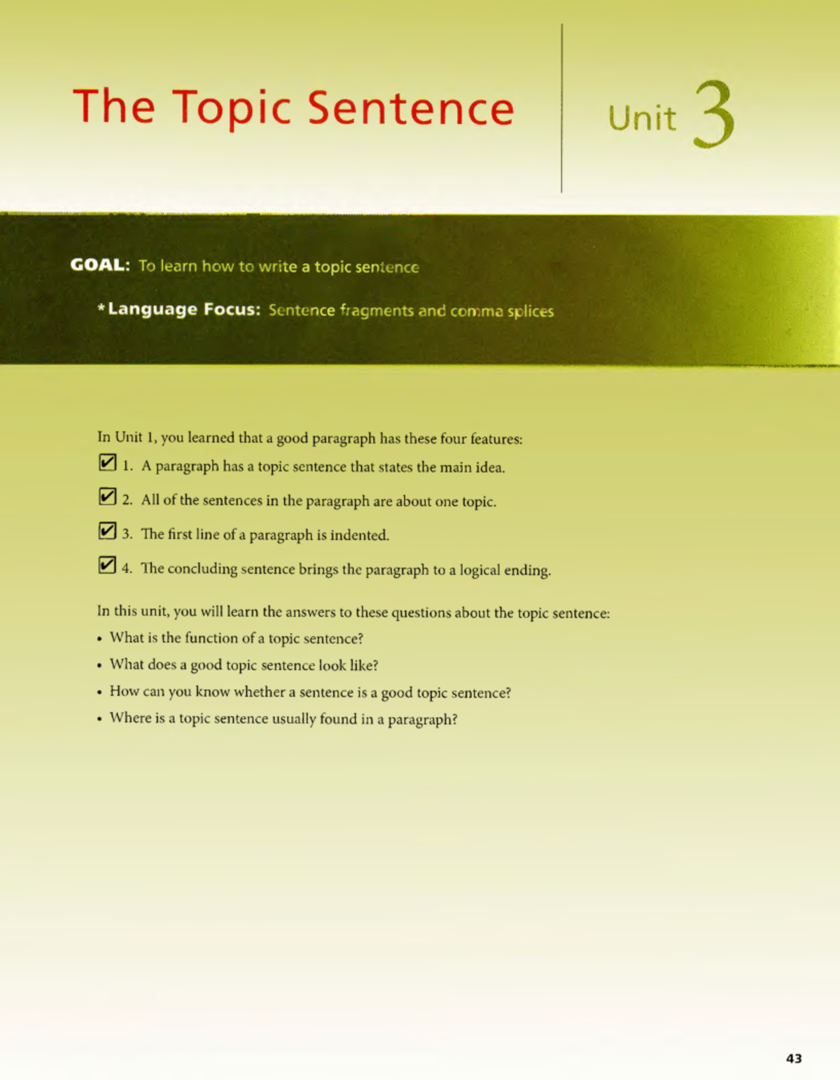 Topic Sentences: Understanding and Writing Effective Sentences (Unit 3 ...
