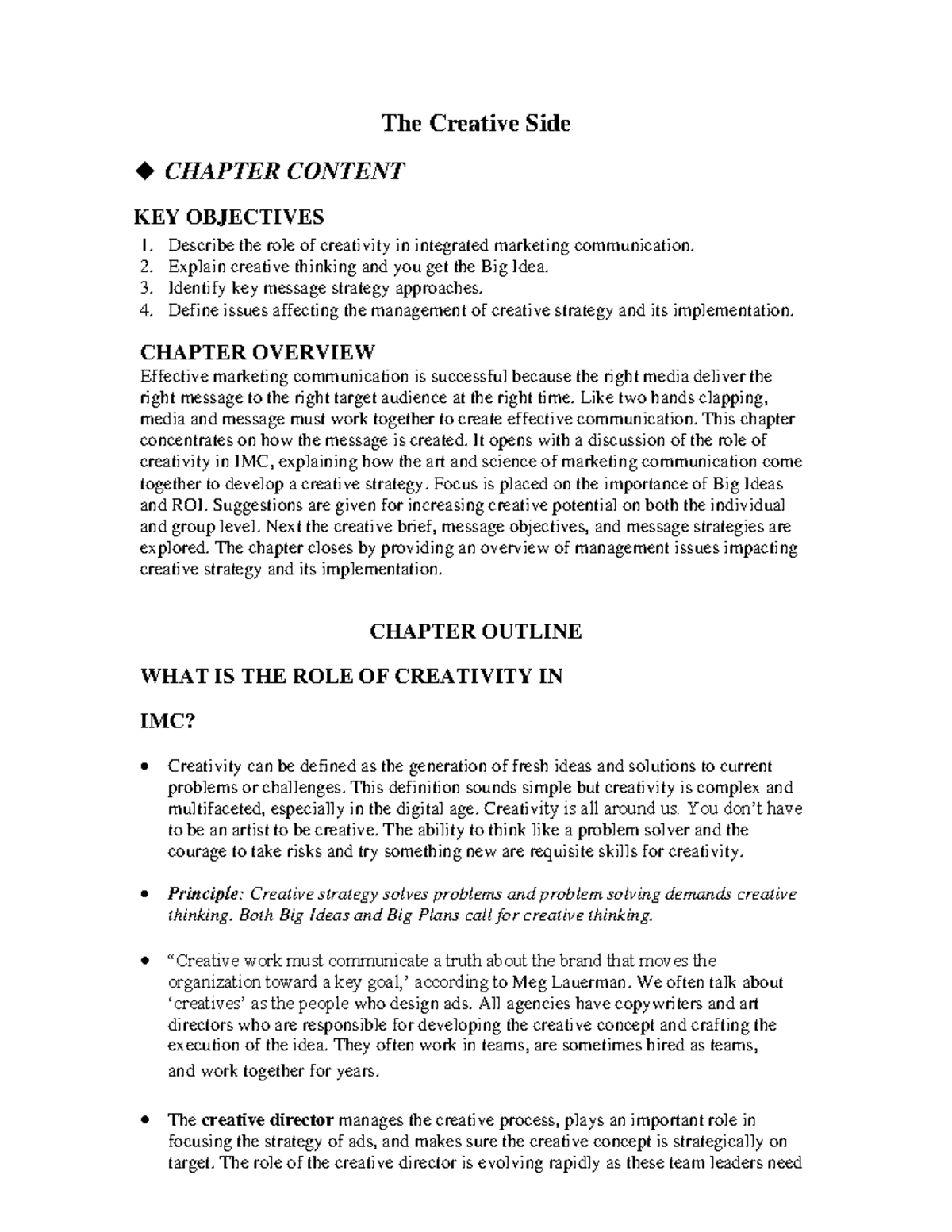 Ch 9 Student Outline The Creative Side - The Creative Side CHAPTER ...