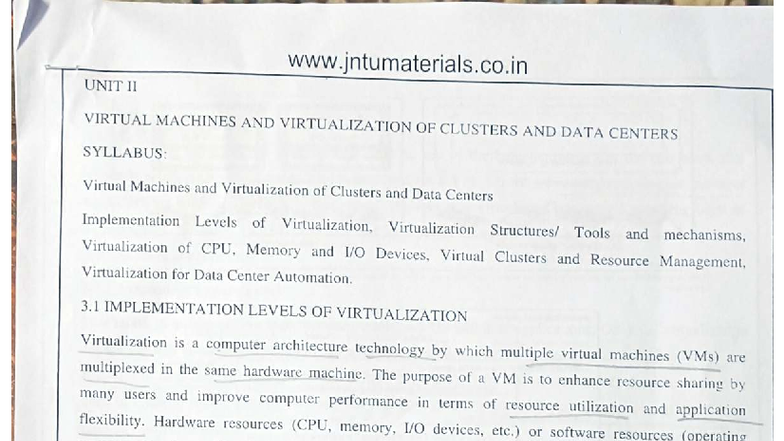 UNIT II: VIRTUAL MACHINES & VIRTUALIZATION IN CLOUD COMPUTING SYLLABUS - Studocu