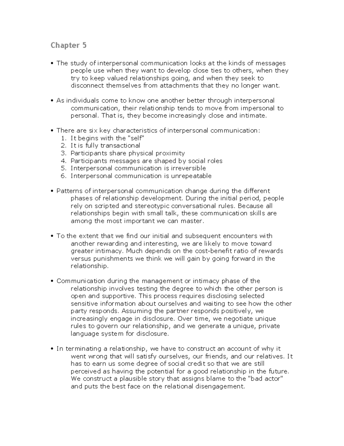 Chapter 5 Summary - Interpersonal Communication in Human Relations ...