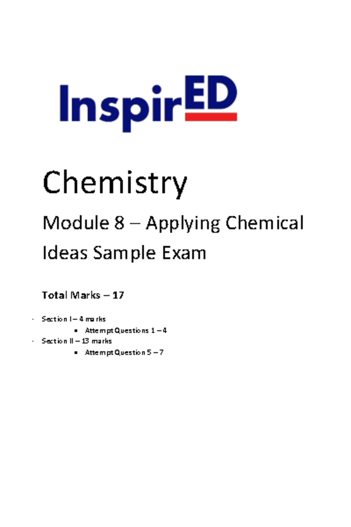 2020 HSC Chemistry Module 8 Sample Exam on Chemical Analysis Techniques ...