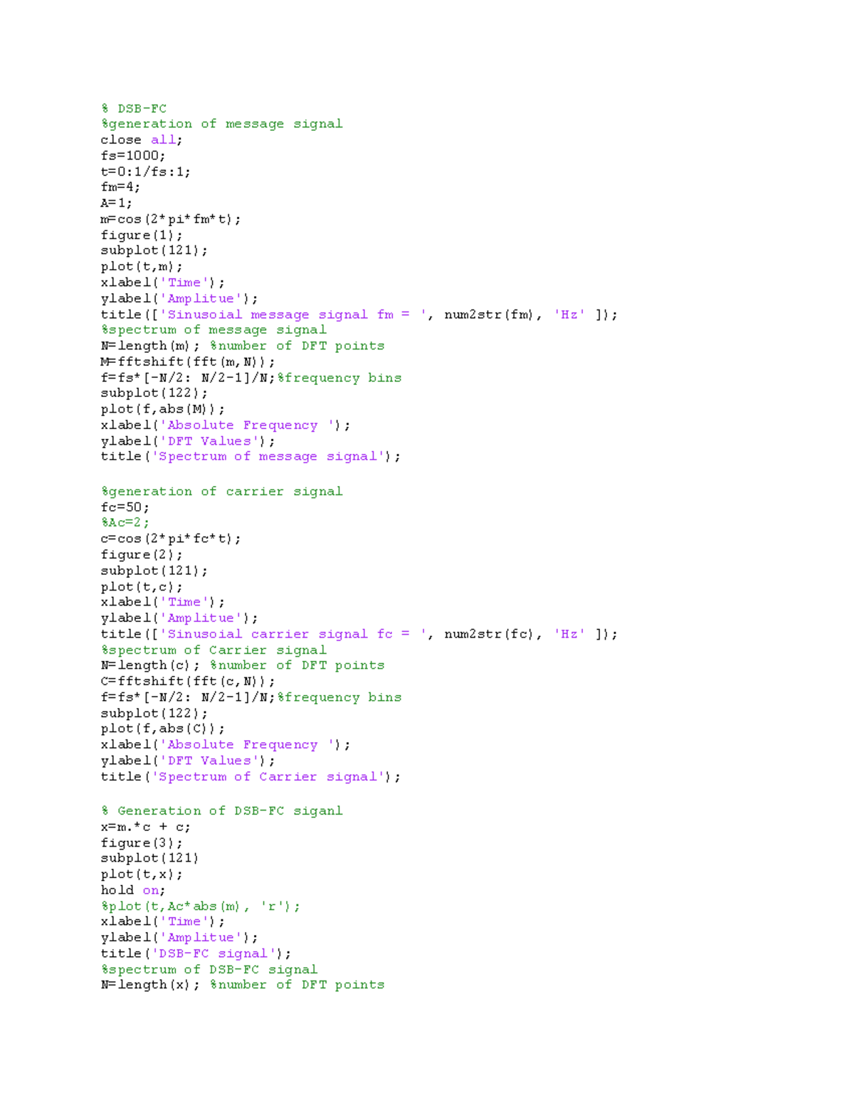 DSB FC Matlab Code - nothing - % DSB-FC %generation of message signal ...