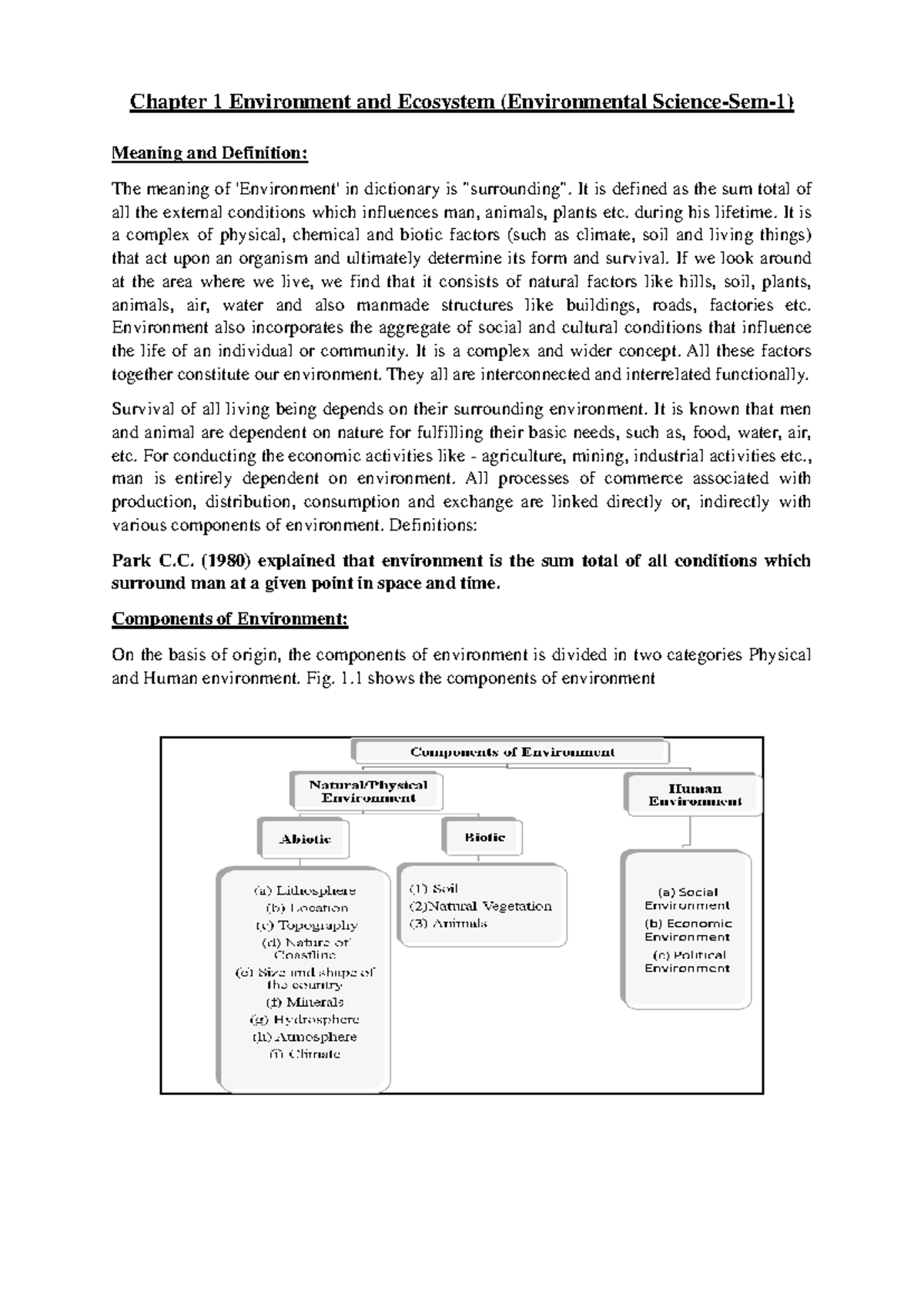 Chapter 1 EVS Notes Sem1 - Chapter 1 Environment and Ecosystem ...