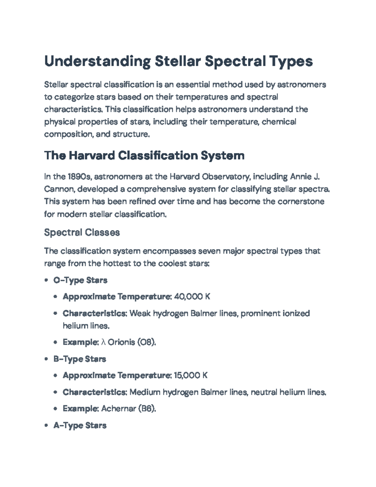 Understanding Stellar Spectral Types and Classification Systems ...