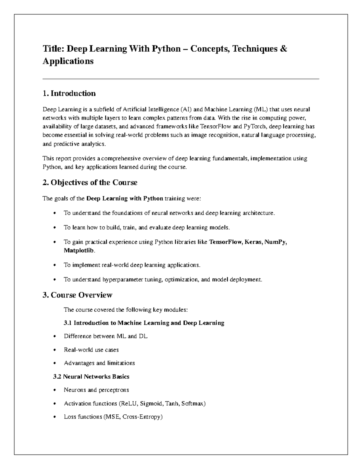Deep Learning with Python: Concepts, Techniques & Applications Report ...