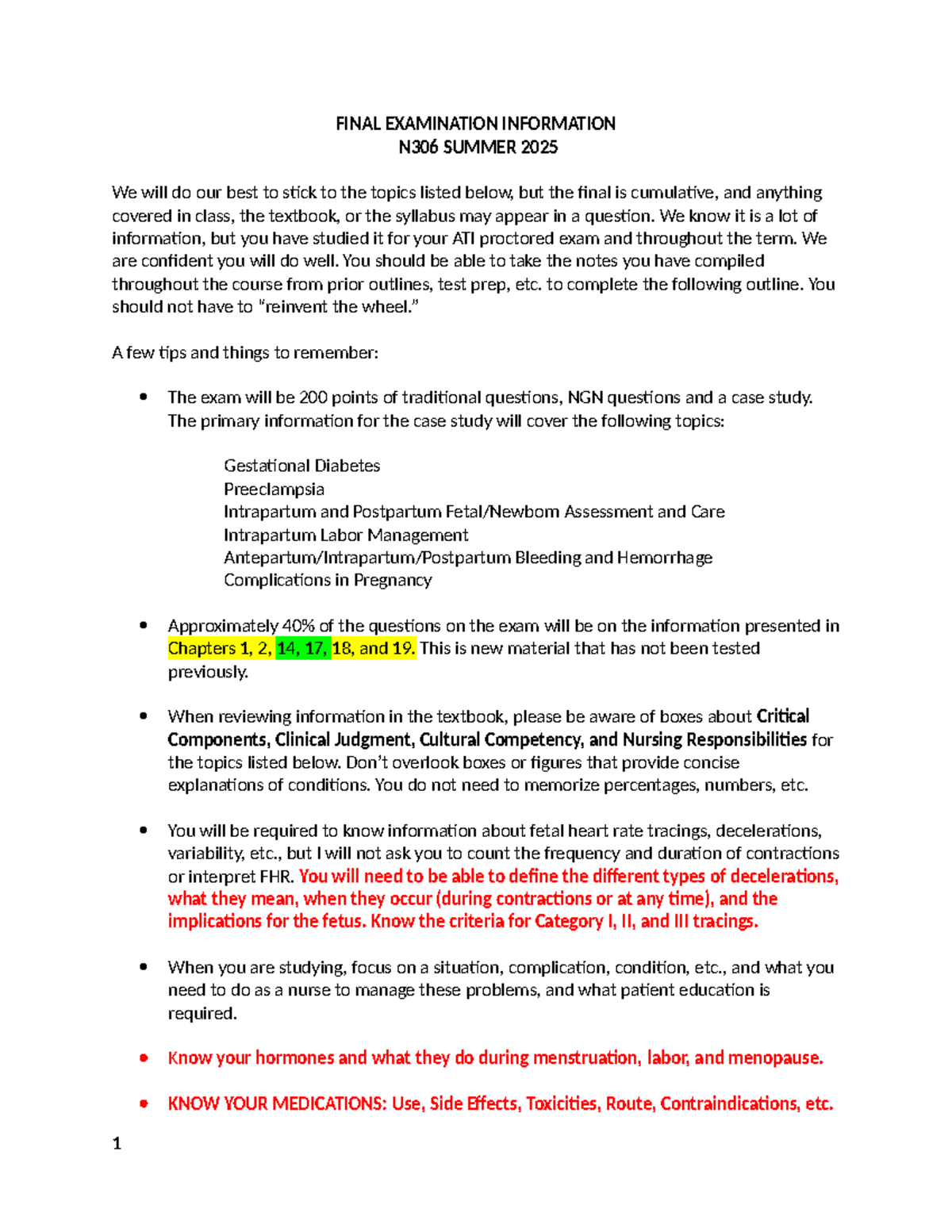 FINAL EXAM REVIEW GUIDE N306 SUMMER 2025 - Studocu