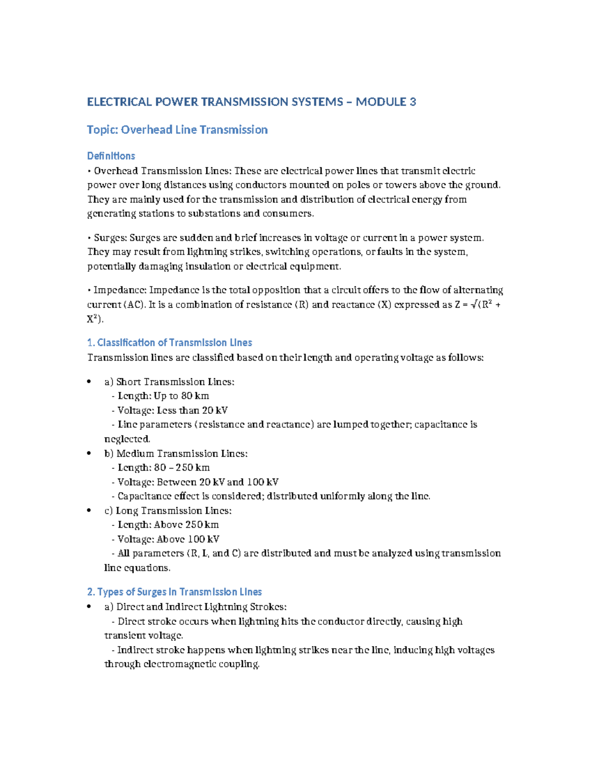 ELECTRICAL POWER TRANSMISSION SYSTEMS MODULE 3: Overhead Line ...