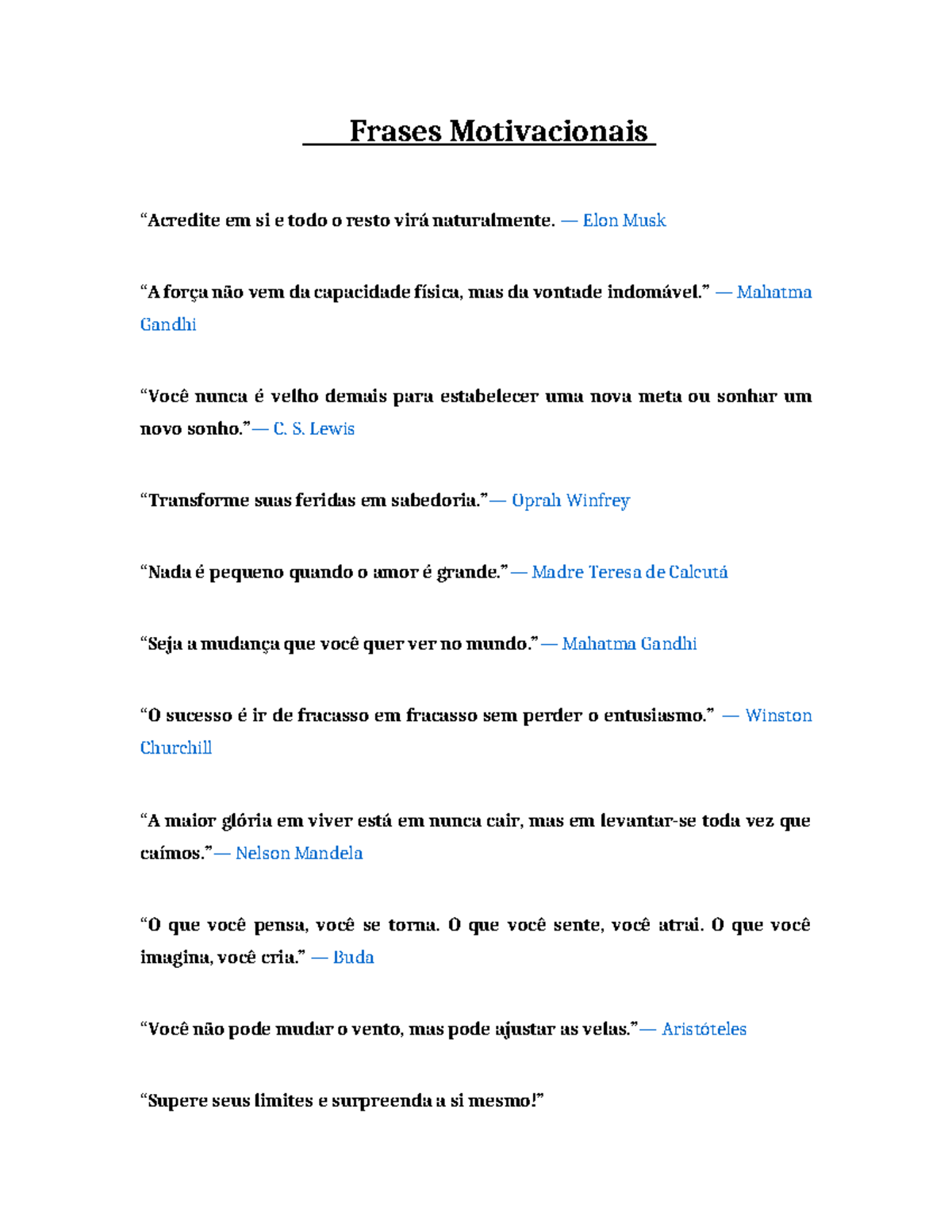 Frases Motivacionais de Grandes Autores Clássicos - Studocu