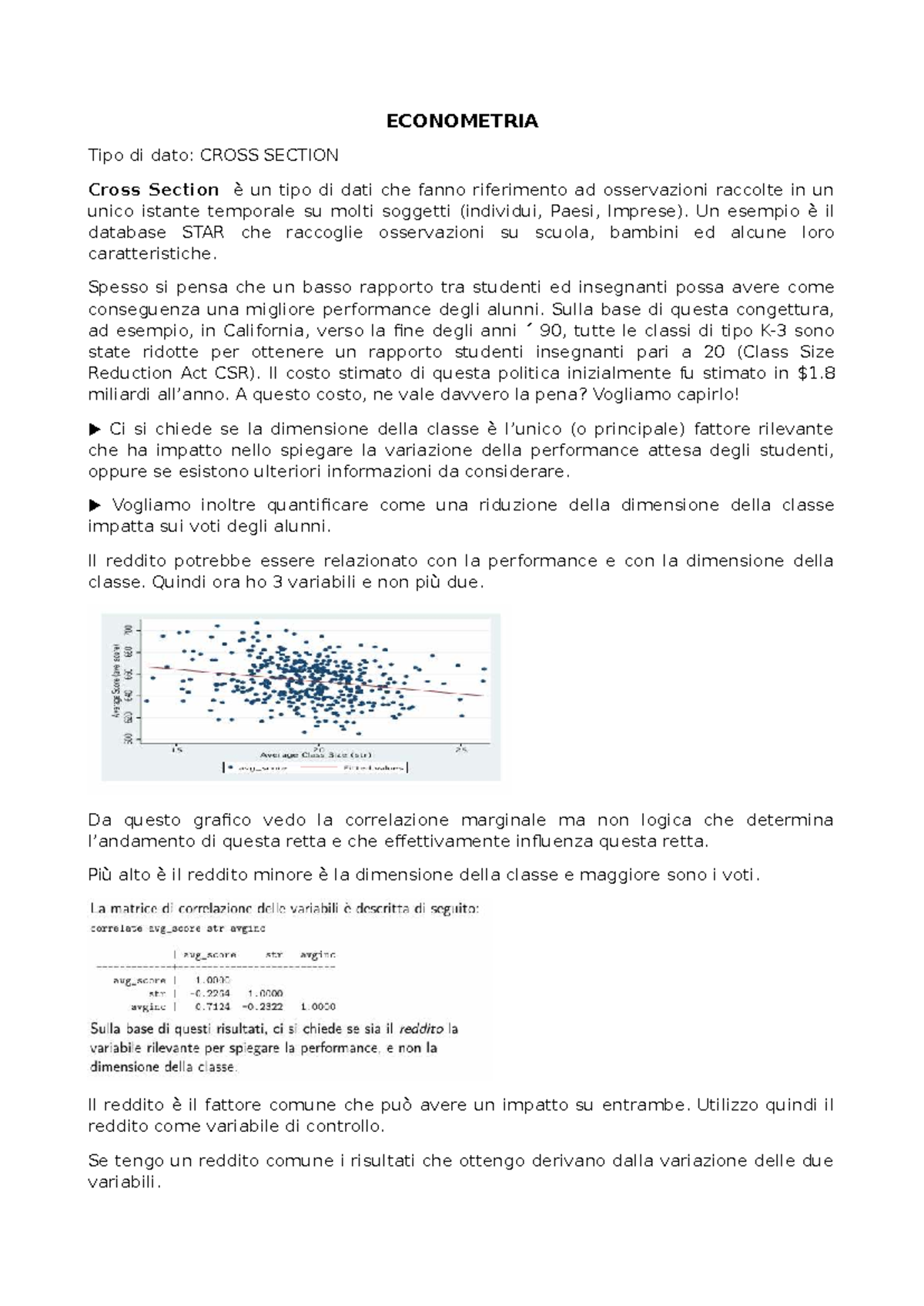 Econometria - Appunti Lezione 1: Dati Cross Section e Regressione - Studocu
