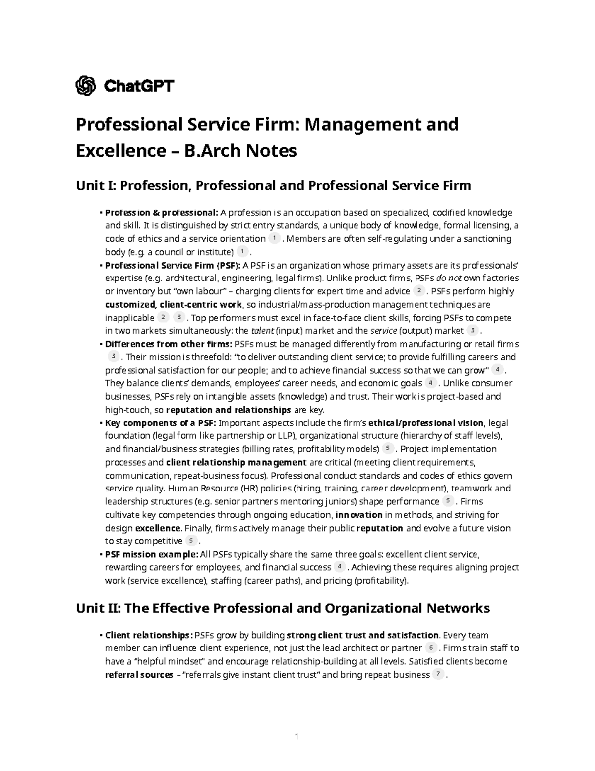 B.Arch Notes: Professional Service Firm Management - Studocu