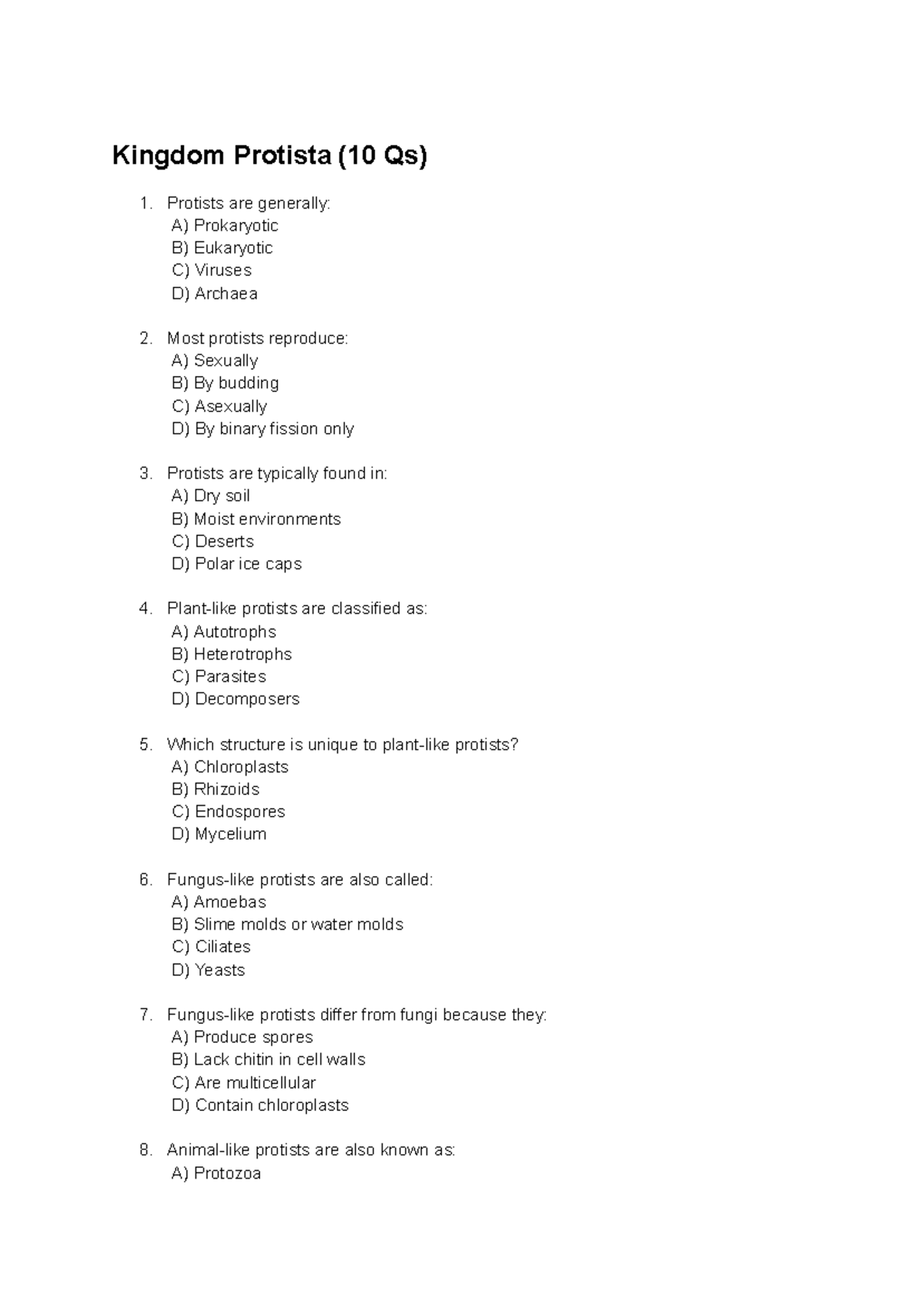 Protists & Fungi Study Guide (Biology 101) - Studocu