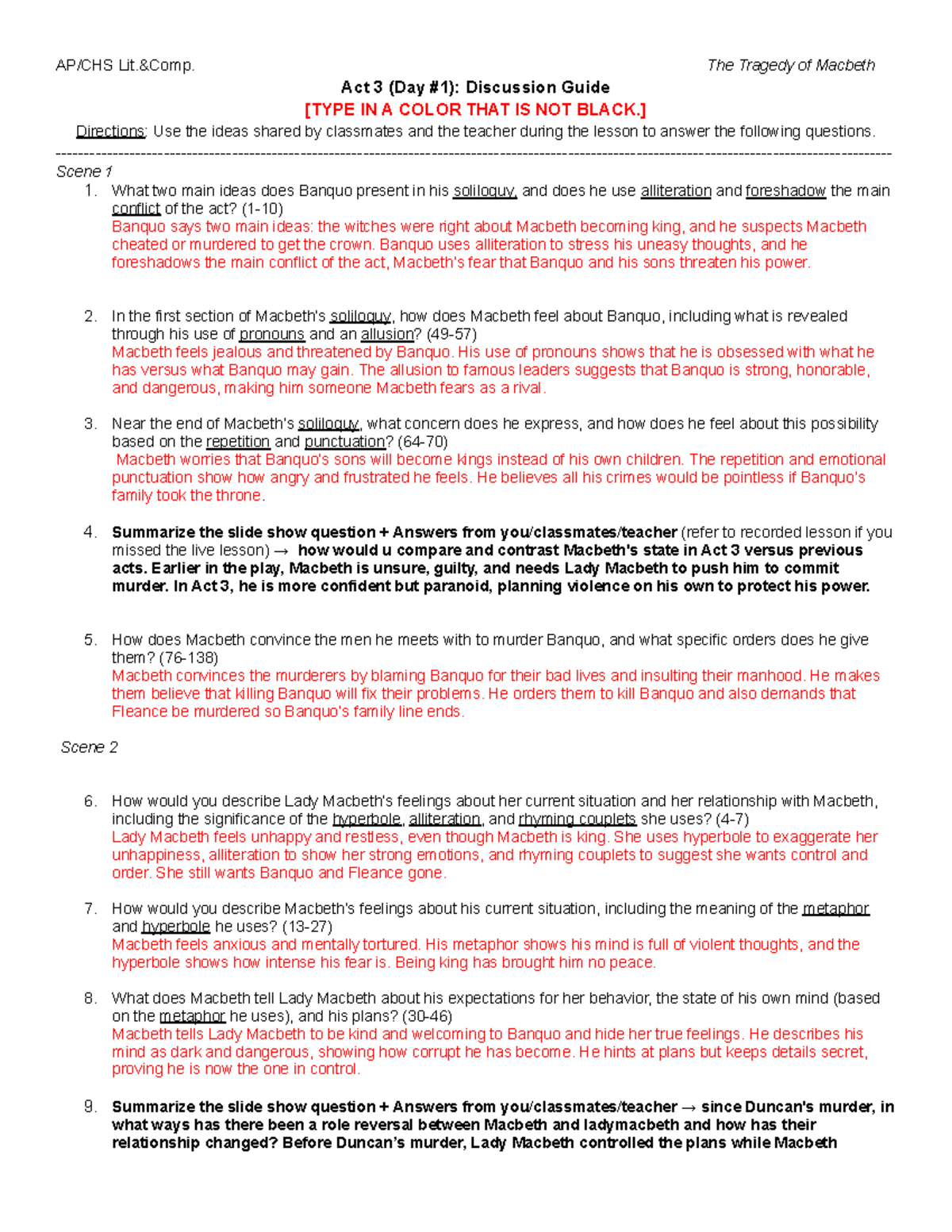 Macbeth Act 3 Part 1: Discussion Guide Insights [2025] - Studocu