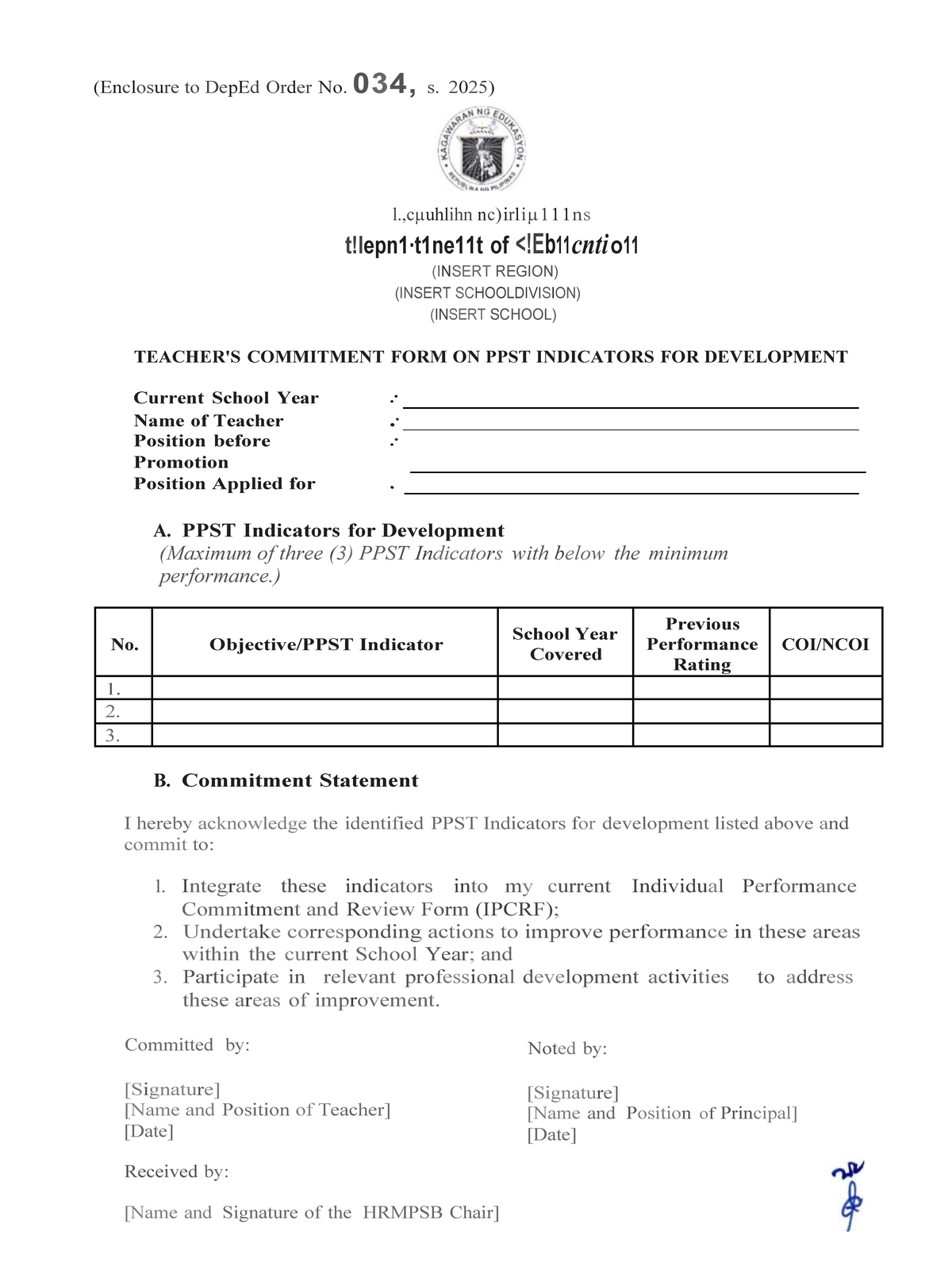 Teachers Commitment Form on PPST Indicators for Development ECP - Studocu