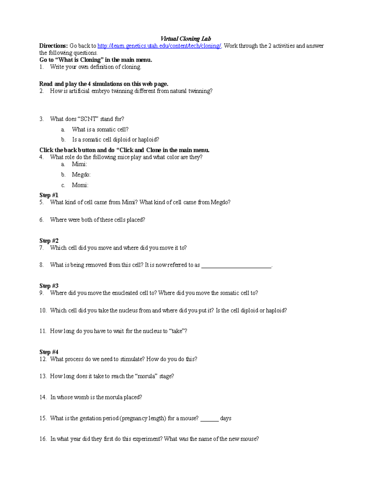 4 19 Virtual Cloning Lab - Virtual Cloning Lab Directions: Go back to - Studocu