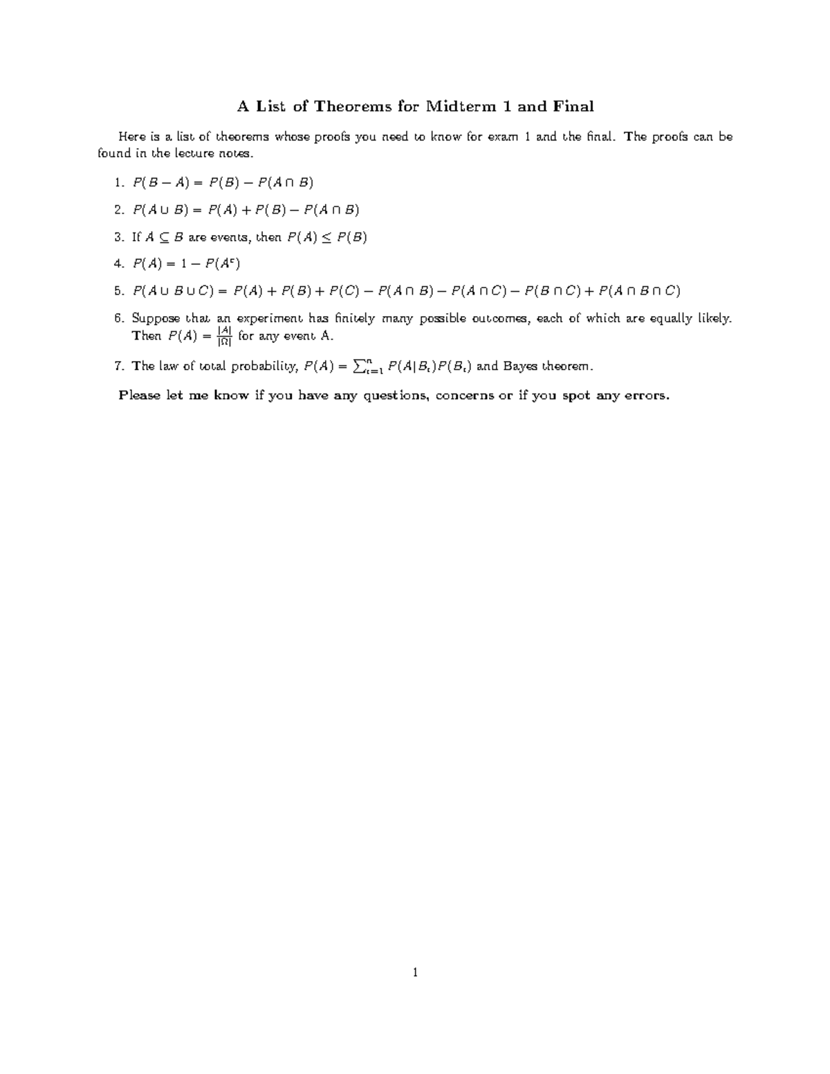 Theorems and Proofs for Midterm 1 & Final Exam Guide - Studocu