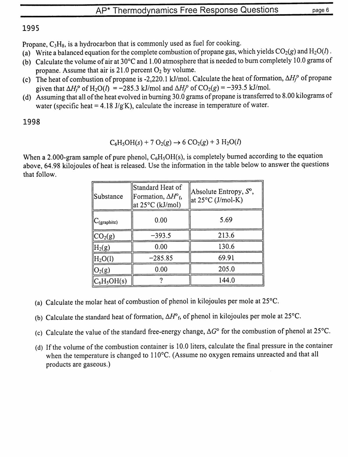 Thermodynamics Free Response Questions 1995-2004: Comprehensive Guide ...