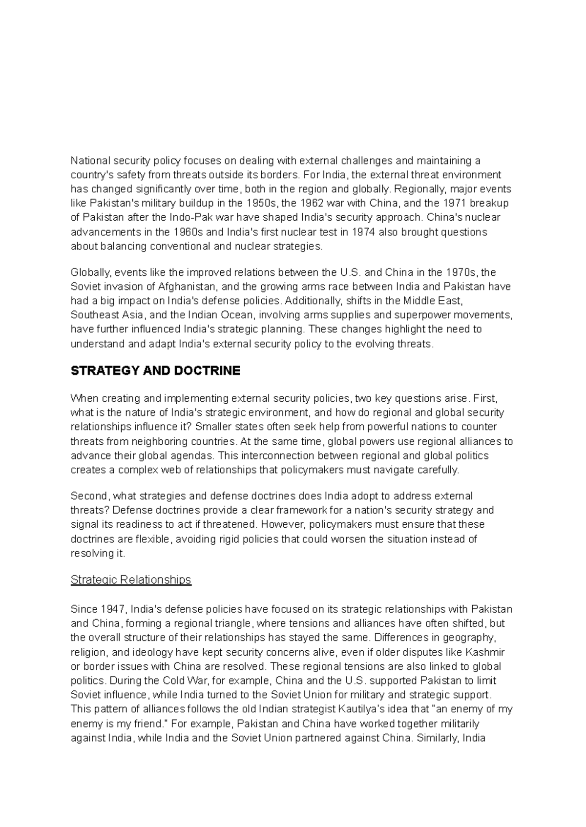 INS 1 - India's Evolving National Security Policy: External Threats ...
