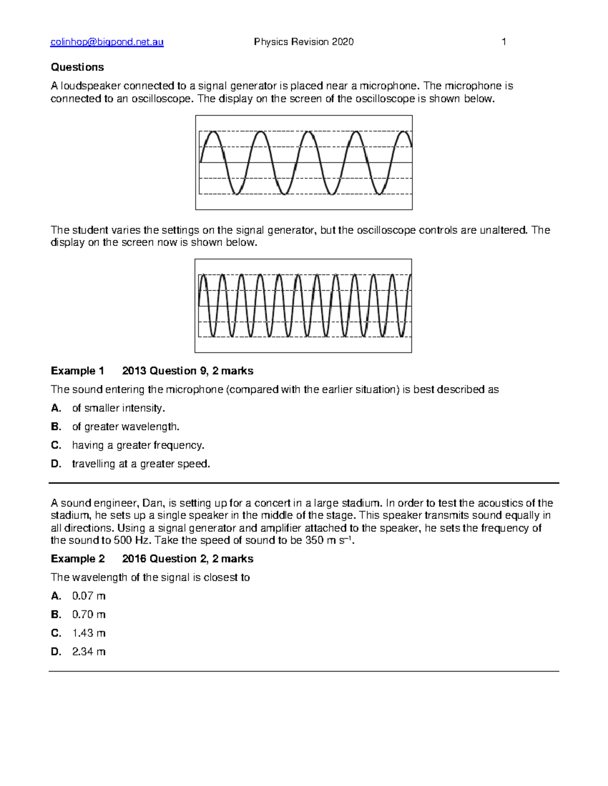 Extension 1: Sound Waves and Oscillation Questions (Examples 2013-2016 ...