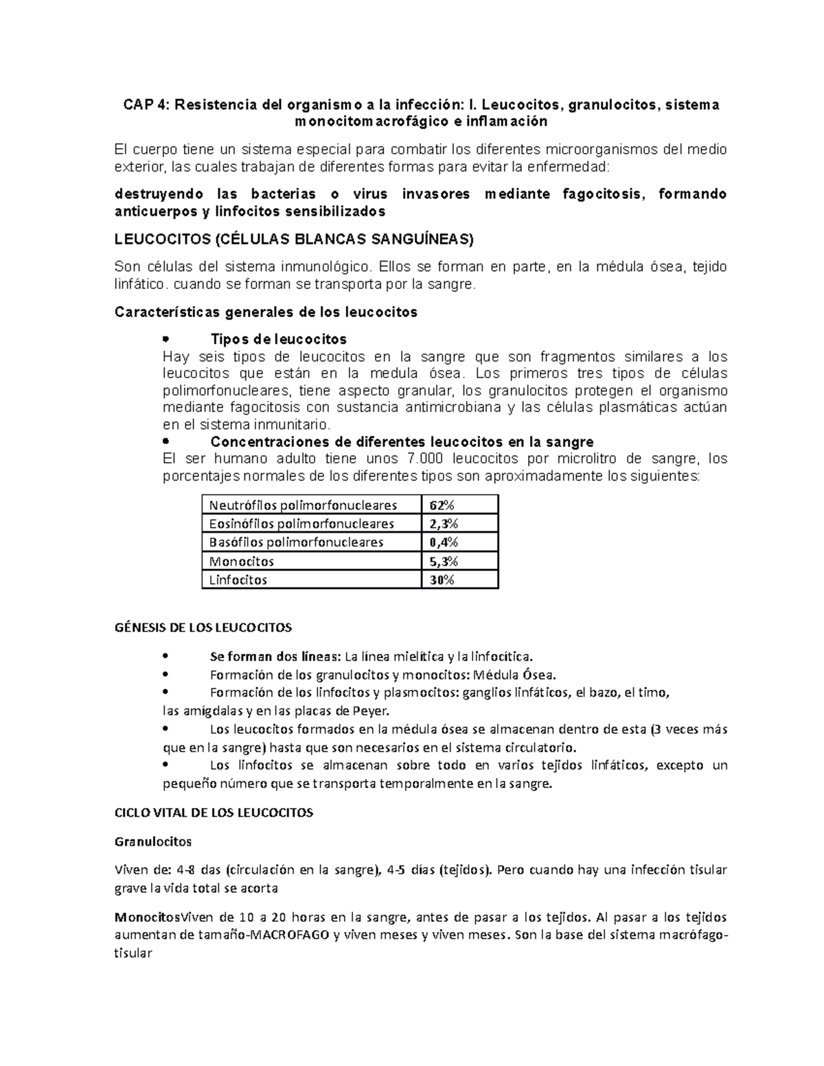 Resumen cap. 34 Resistencia del organismo a la infección Guyton - CAP 4: Resistencia del ...