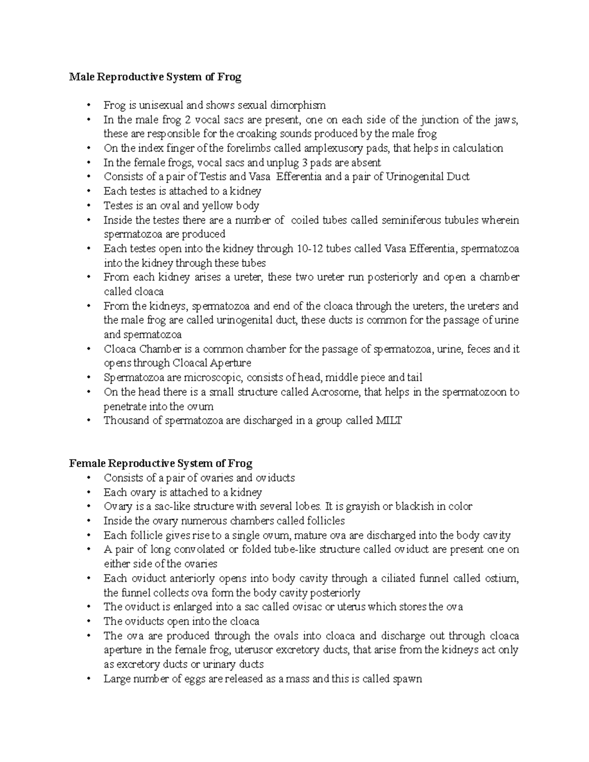 Male and Female Reproductive System of Frog - Male Reproductive System ...